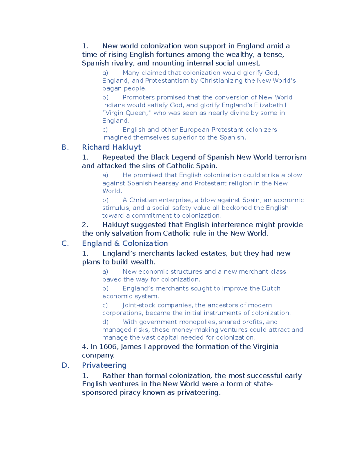 American Yawp Ch 2 - 1. New world colonization won support in England ...