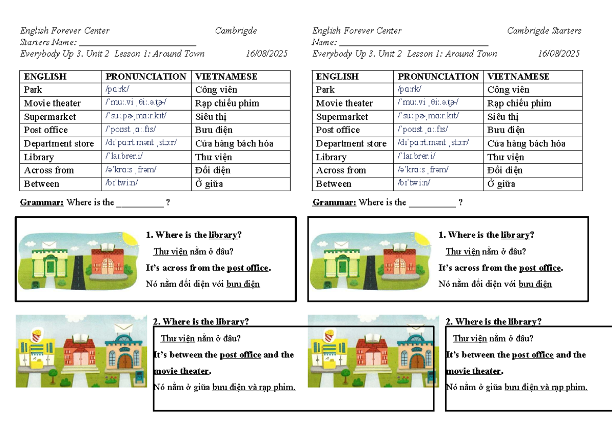 Everybody Up 3: Unit 2 Lesson 1 - Around Town Vocabulary - Studocu