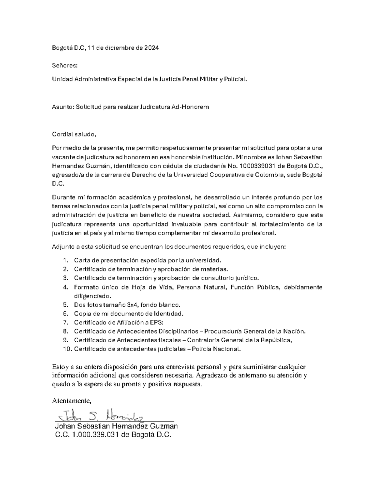 Solicitud de Judicatura Ad-Honorem - Johan S. H. Guzmán - Studocu