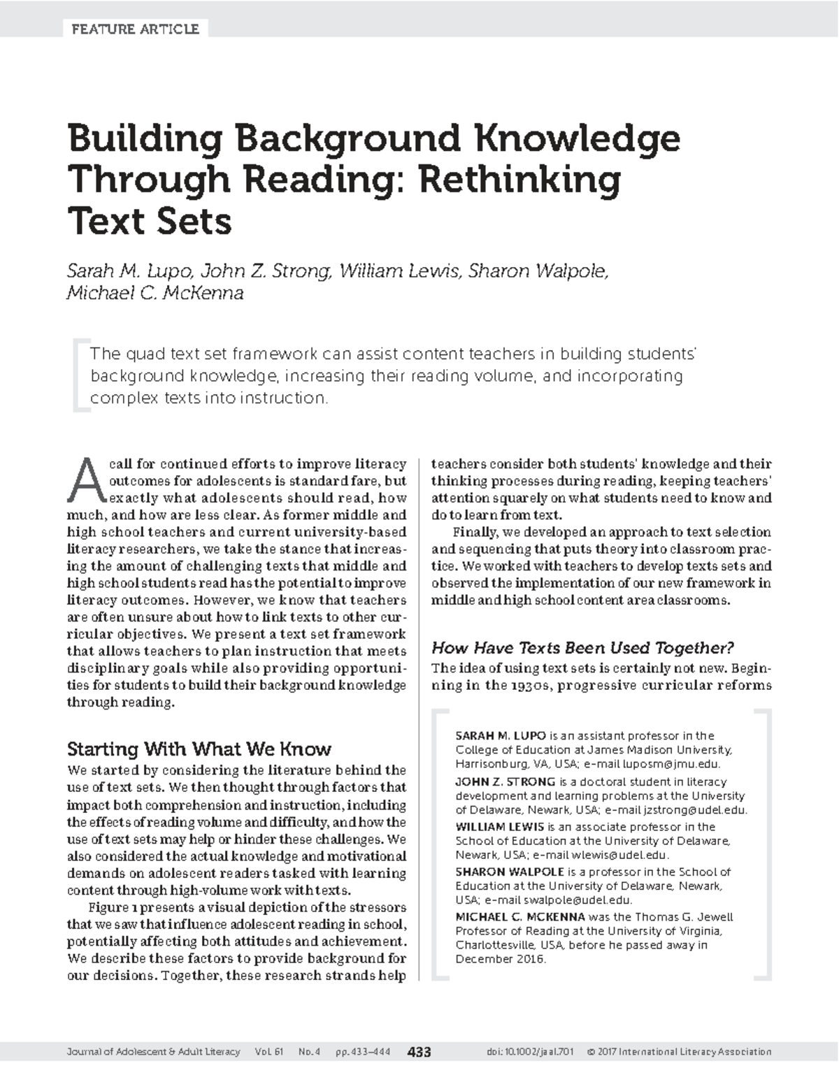 Building Background Knowledge in ELA: Quad Text Set Framework - Studocu