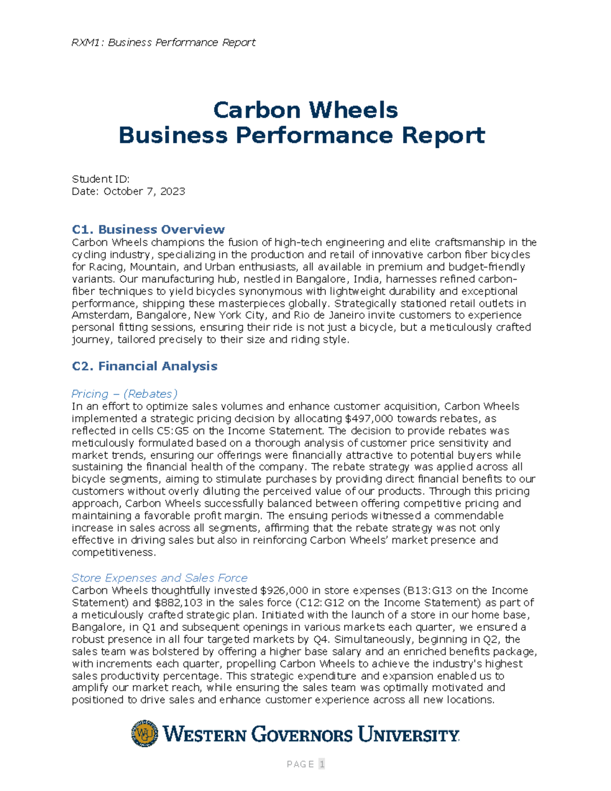 D361 - Task 1 - RXM1 Business Performance Report Analysis - Studocu