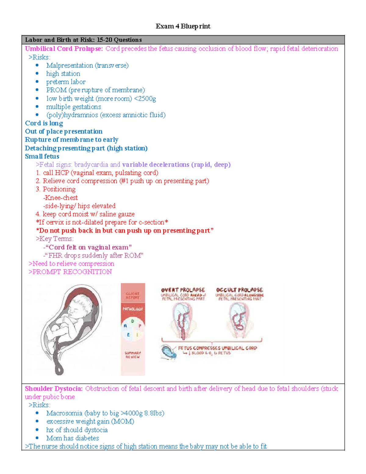 Exam 4 Blueprint: Labor and Birth Complications Overview - Studocu