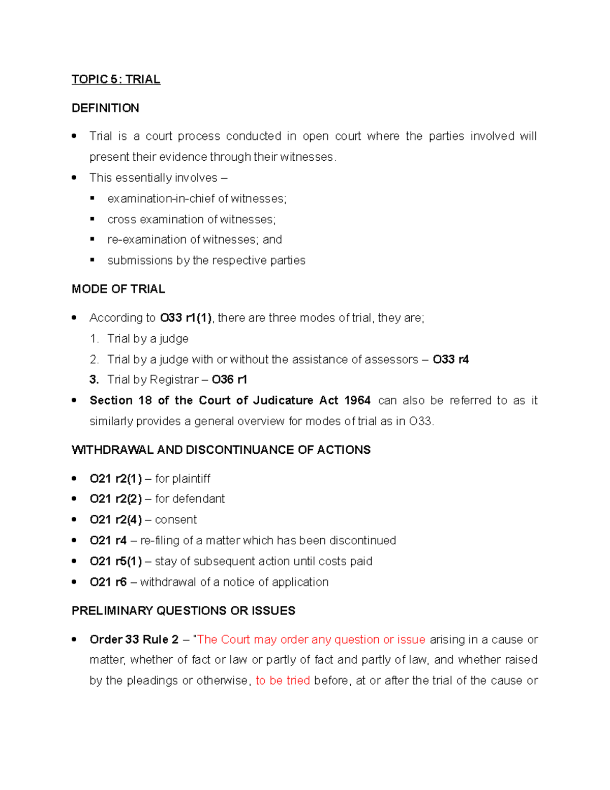 Topic 5: Trial - Modes, Procedures, and Key Legal Principles - Studocu