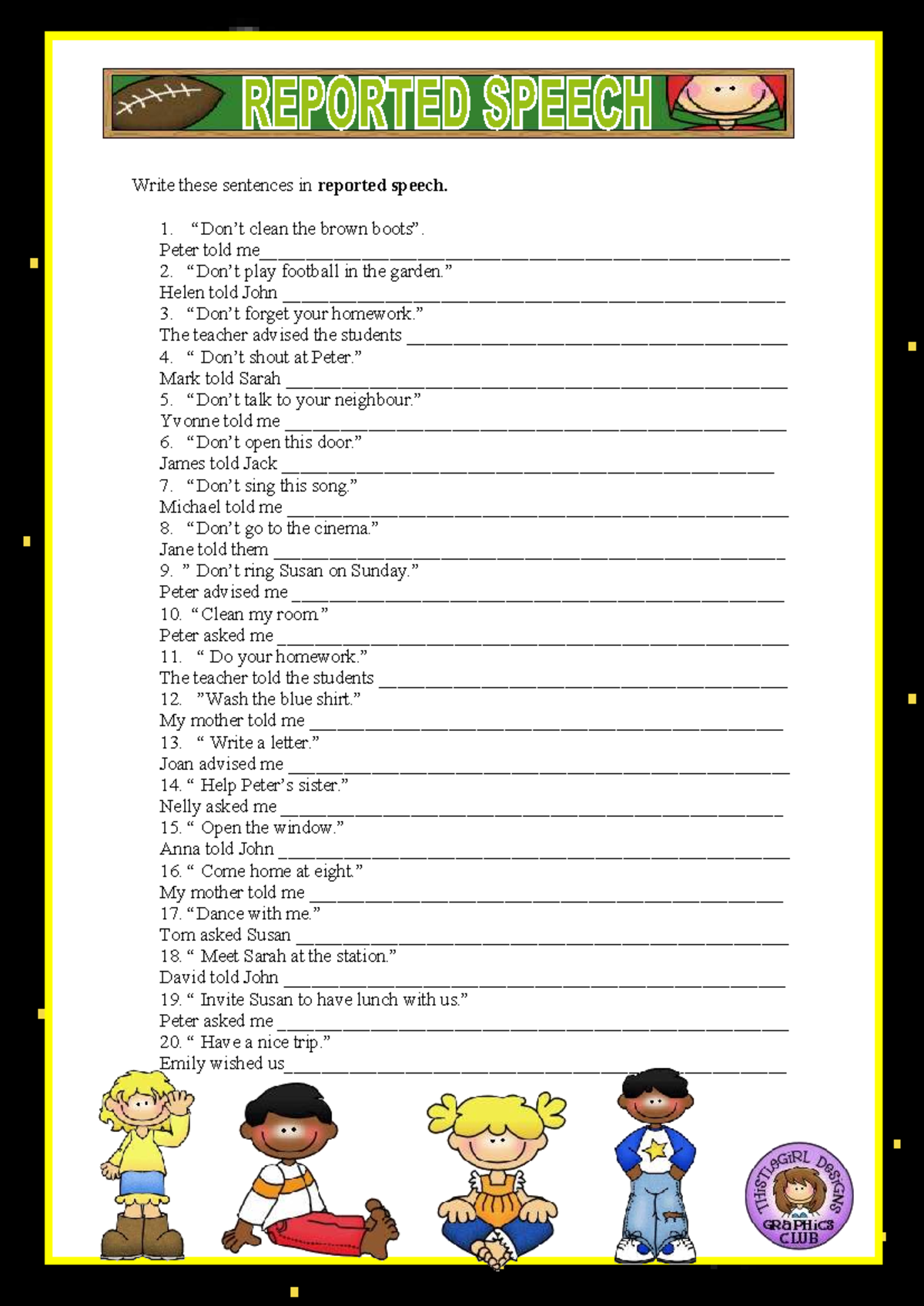 Reported Speech Exercises for English 11635 - Studocu