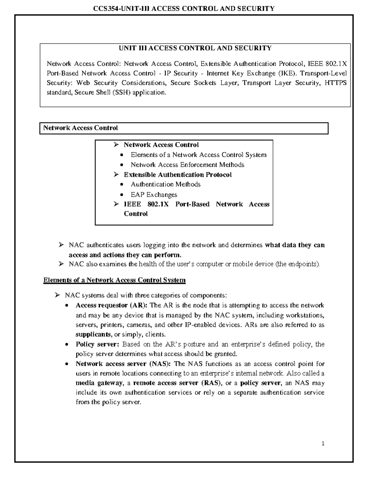 UNIT III: Access Control and Security Overview (Course Code: ACCESS ...
