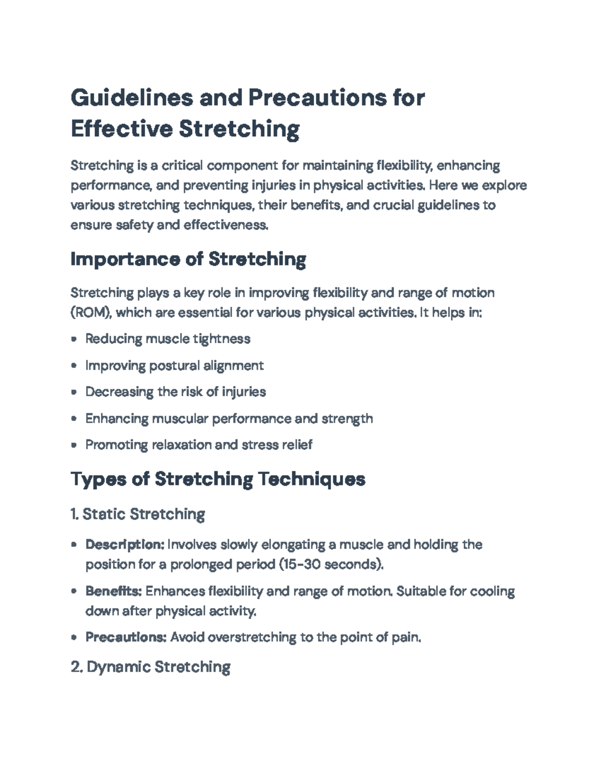 Guidelines for Effective Stretching: Techniques and Safety Precautions ...