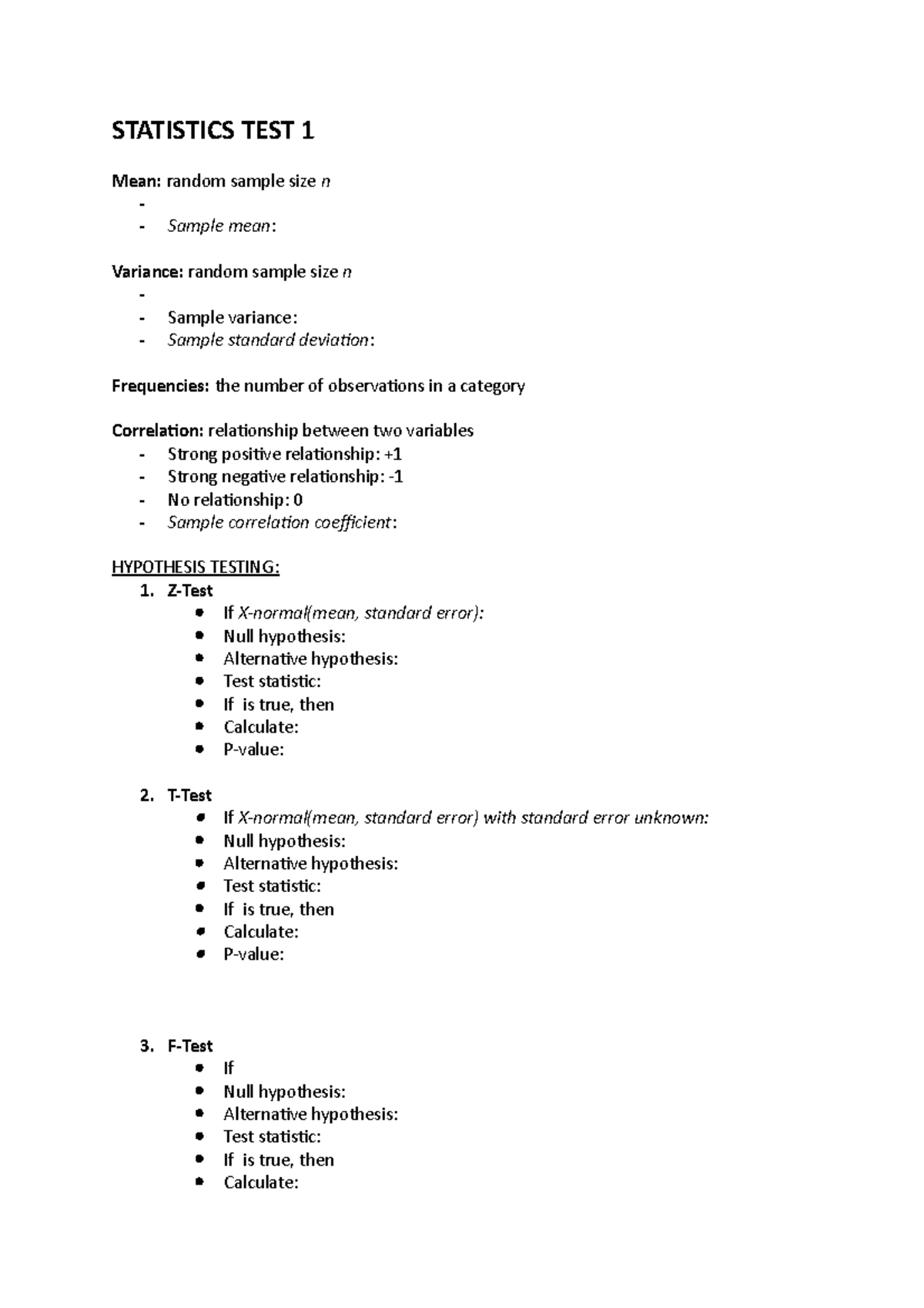 STAT 101: Statistics TEST 1 Study Notes and Key Concepts - Studocu