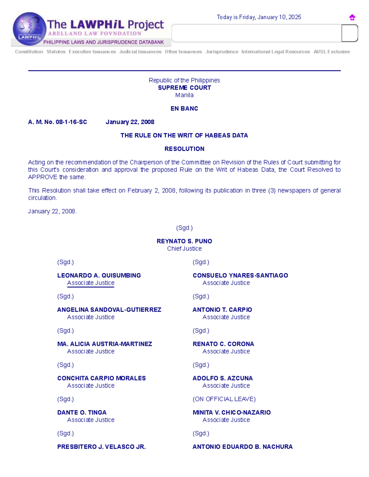 AUSL Case Study: The Rule on the Writ of Habeas Data - Studocu