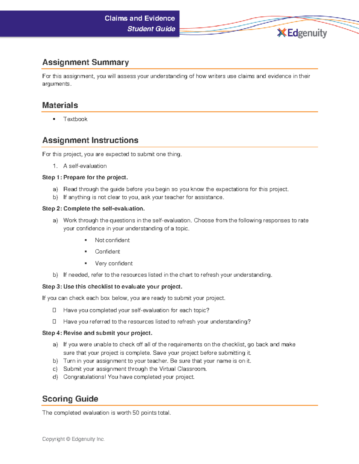 Project Guide: Claims & Evidence Evaluation - Student Instructions ...