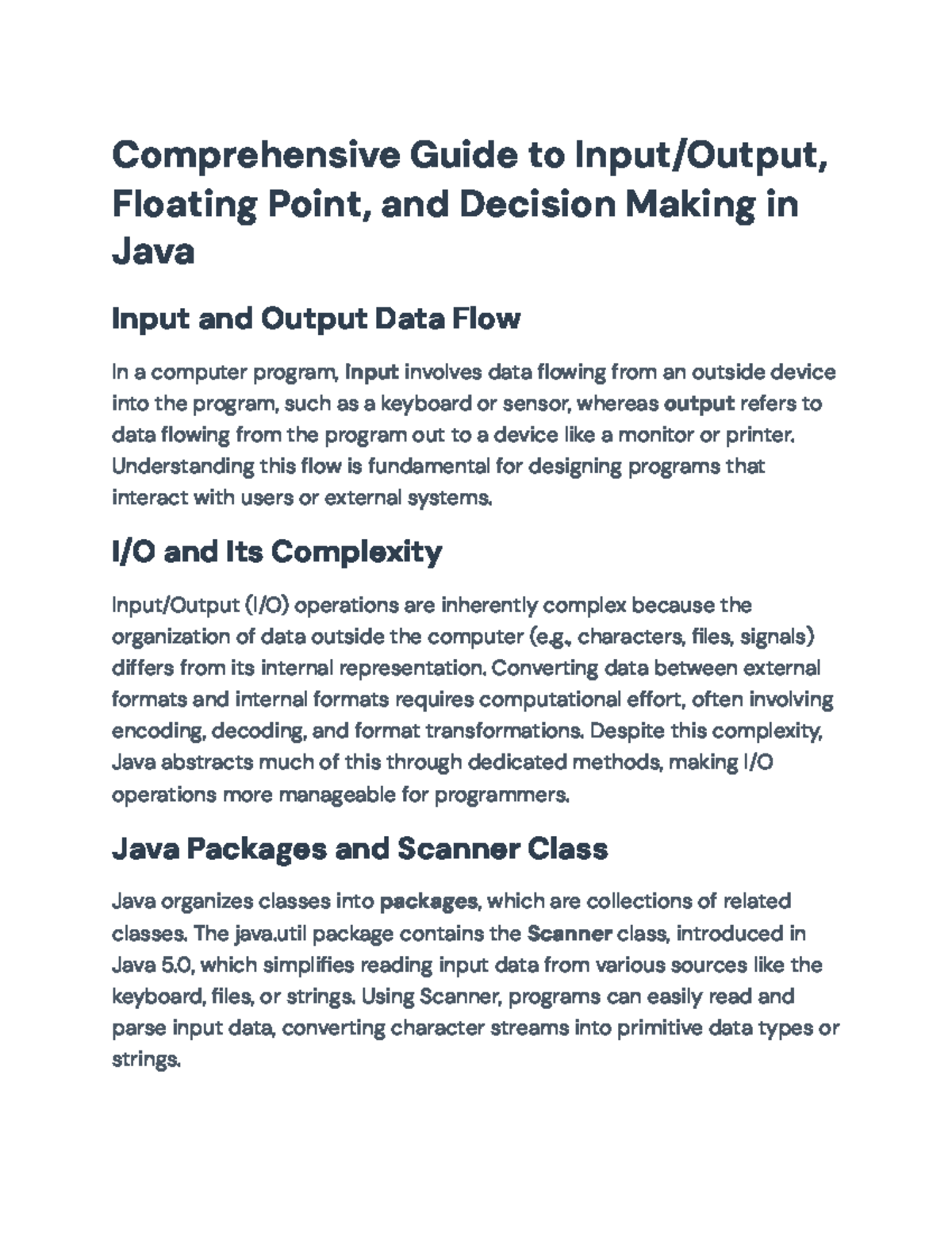 Java I/O, Floating Point Handling, and Decision Making Fundamentals ...