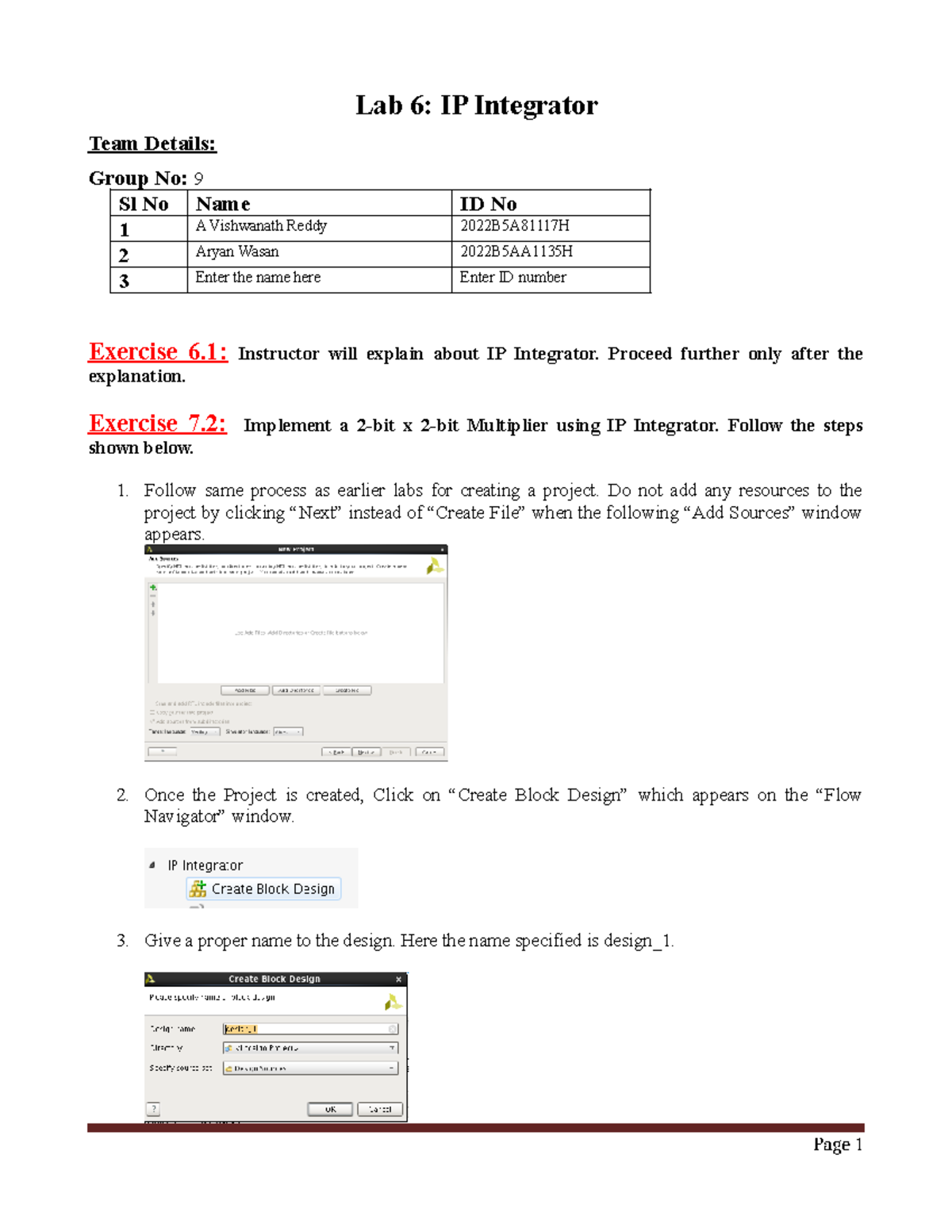 FPGA Lab 6: IP Integrator Team Details & Exercises - Studocu