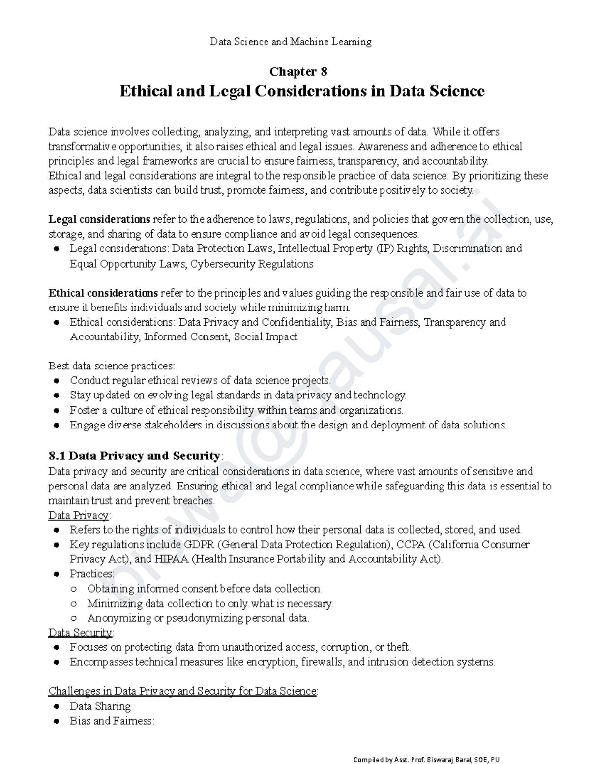 DSML CH 8 Ethical & Legal Considerations in Data Science Practices - Studocu