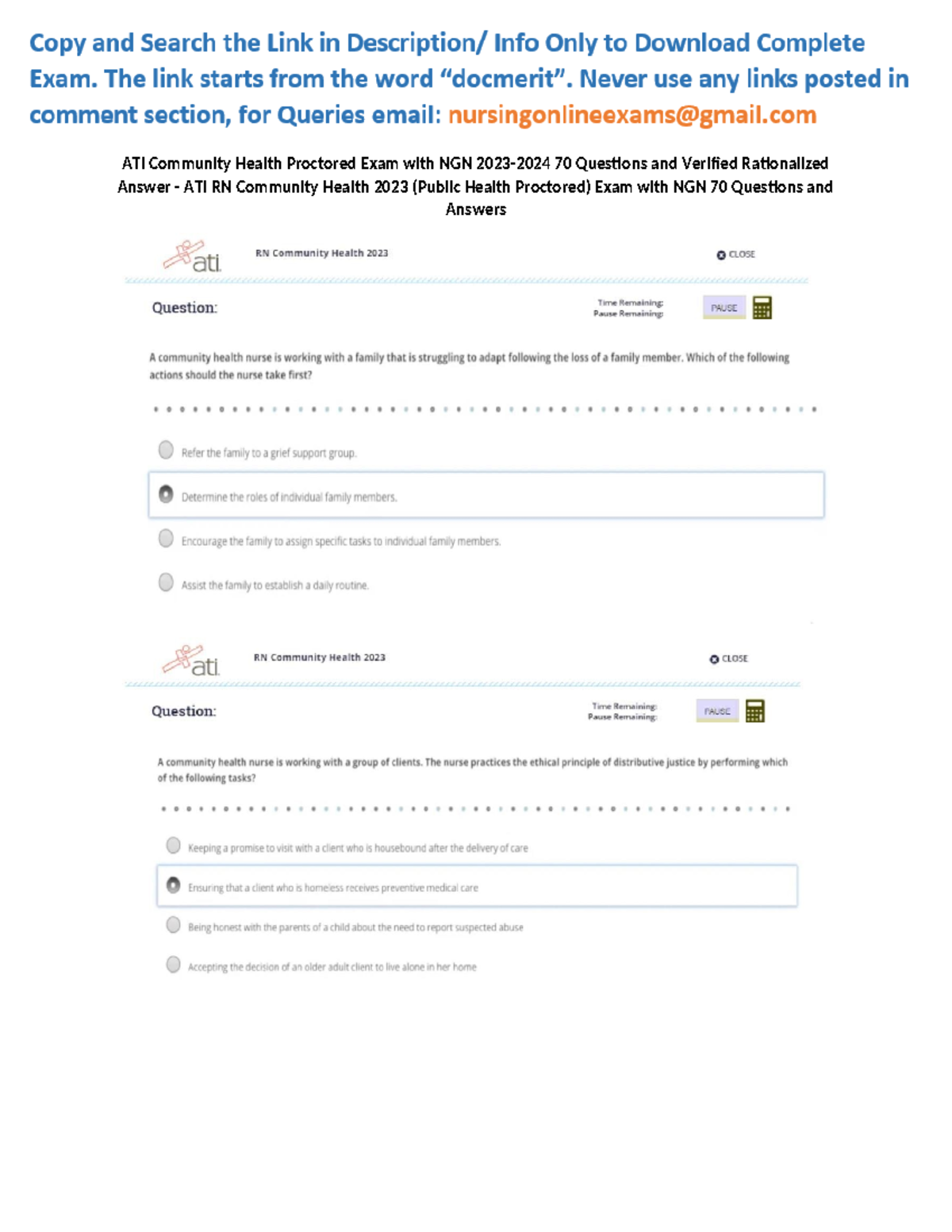 ATI Community Health Proctored Exam with NGN 2023-2024 70 Questions and Verified Rationalized ...