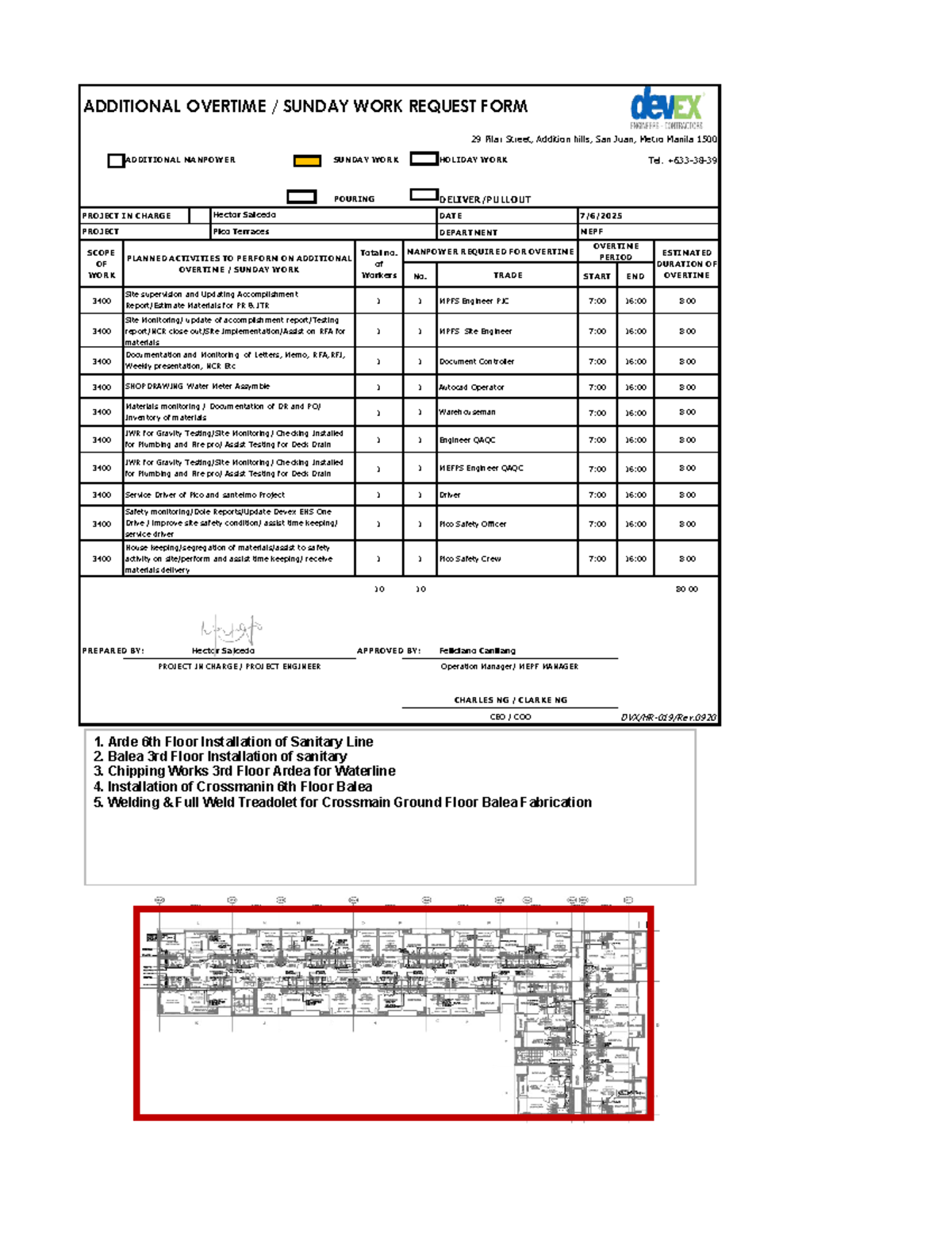 AOTR Form for Pico Terraces Project - Sunday Overtime Request - Studocu
