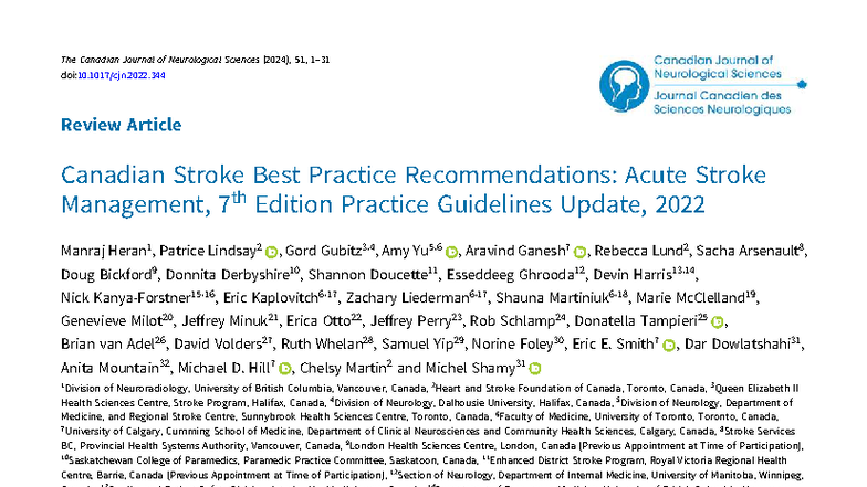 Canadian Stroke Best Practice Recommendations: Acute Stroke Management ...