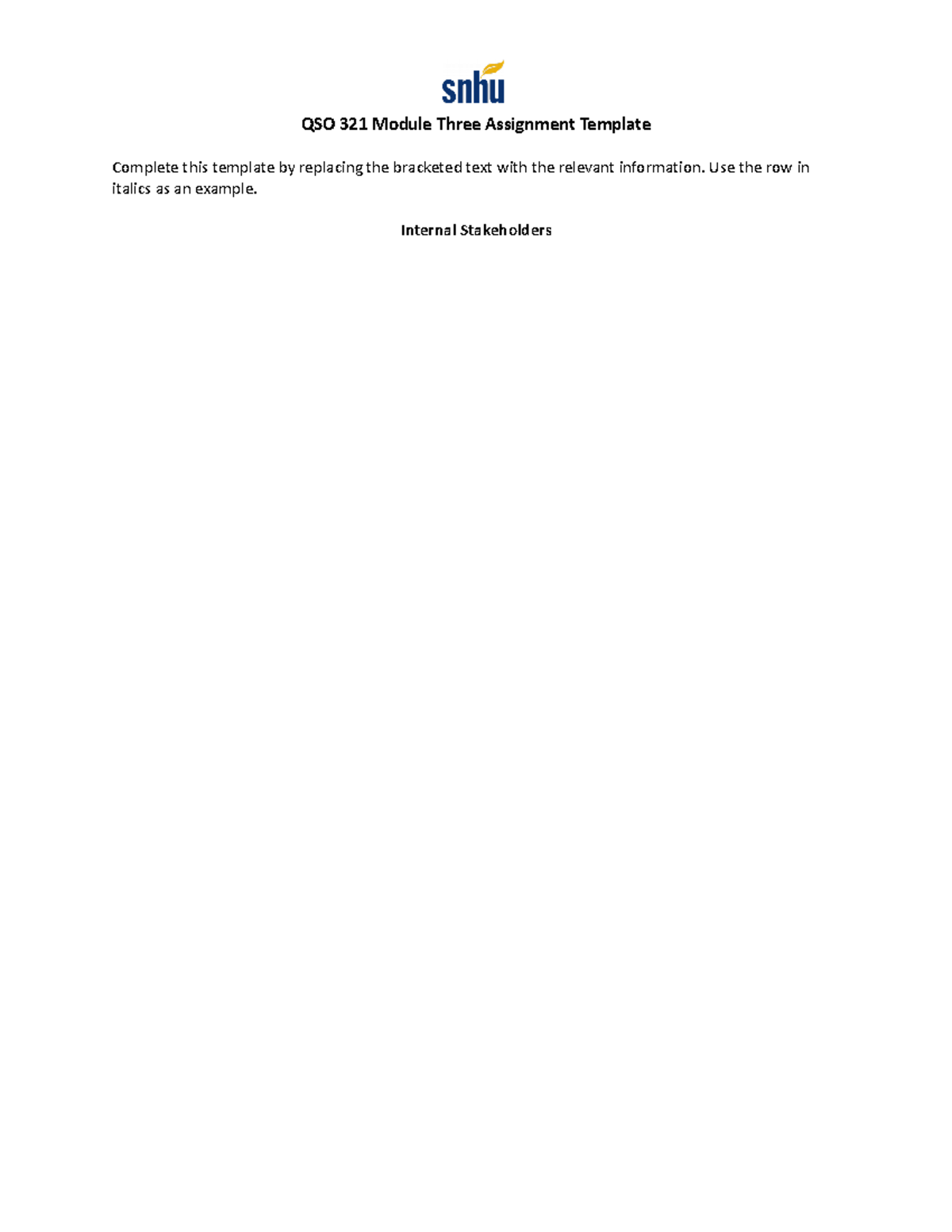QSO 321 Module 3 Assignment: Internal & External Stakeholders Analysis ...