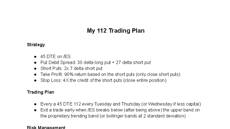 112 Trading Plan Strategy: 45 DTE Put Debit Spread Guide - Studocu