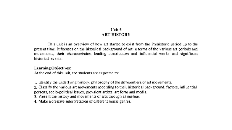 Unit 5: Overview of Art History from Prehistoric to Contemporary (GED ...