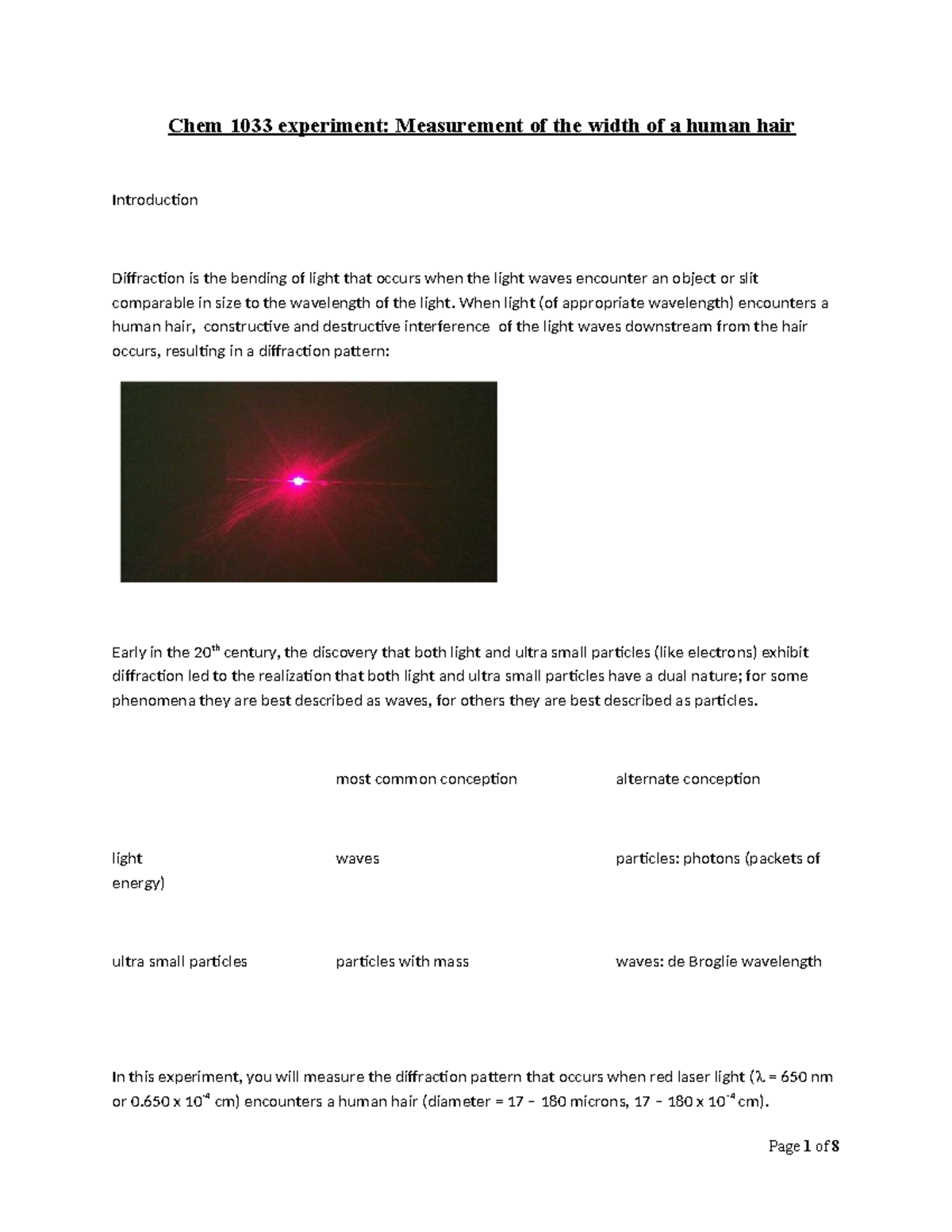 Chem 1033 Lab: Measuring Human Hair Width via Diffraction - Studocu