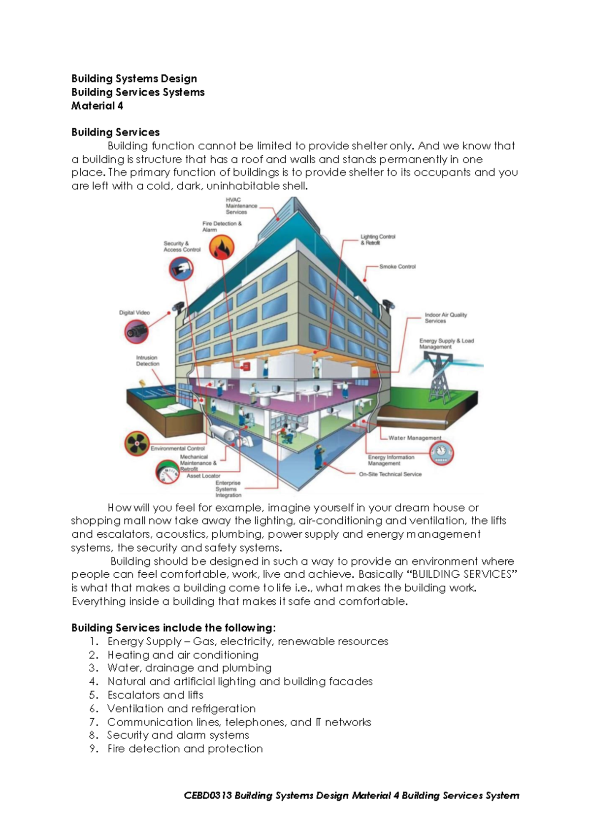 CEBD0313 Chapter 4: Building Services Systems Overview - Studocu