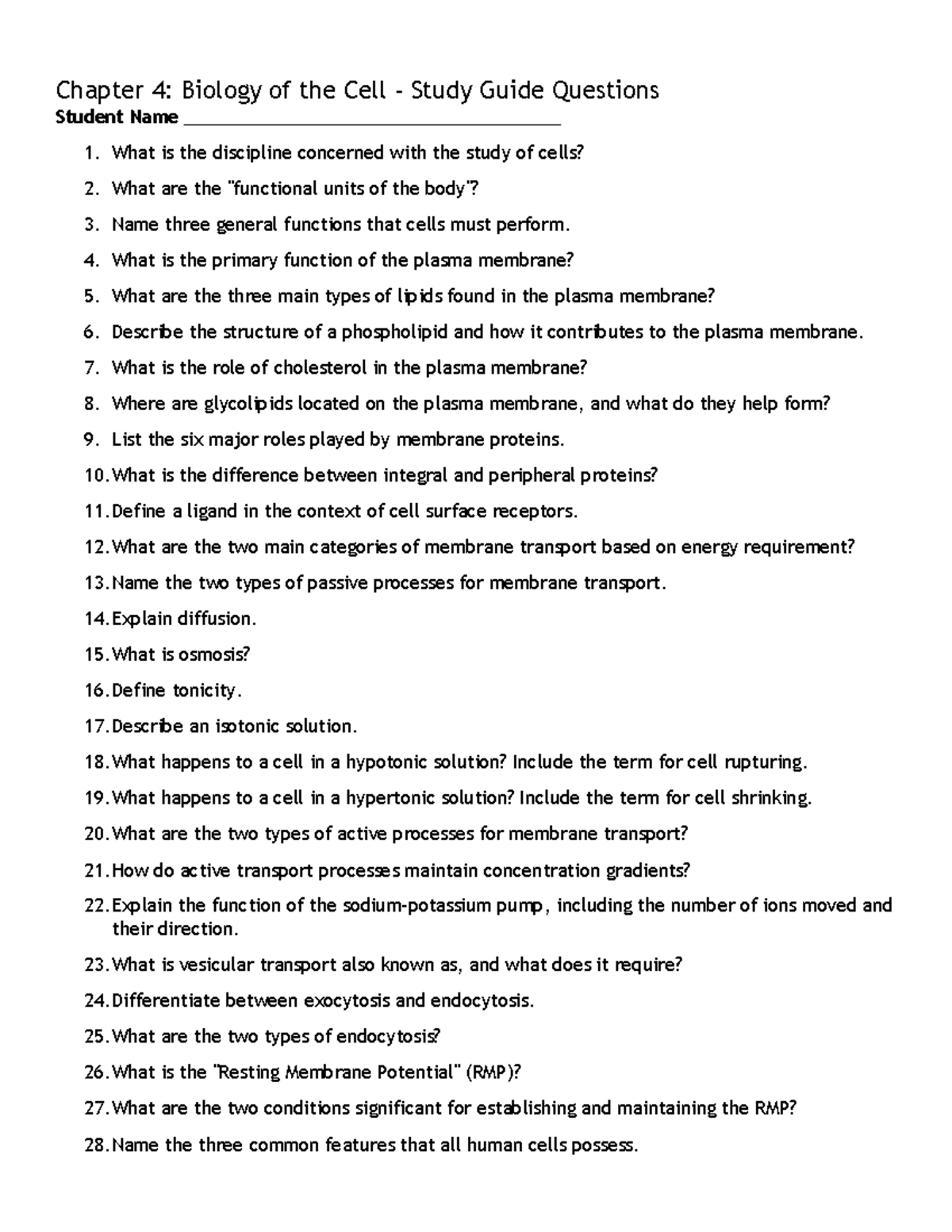 Final Exam Study Guide: Chapter 4 - Biology of the Cell (XYZ 101) - Studocu