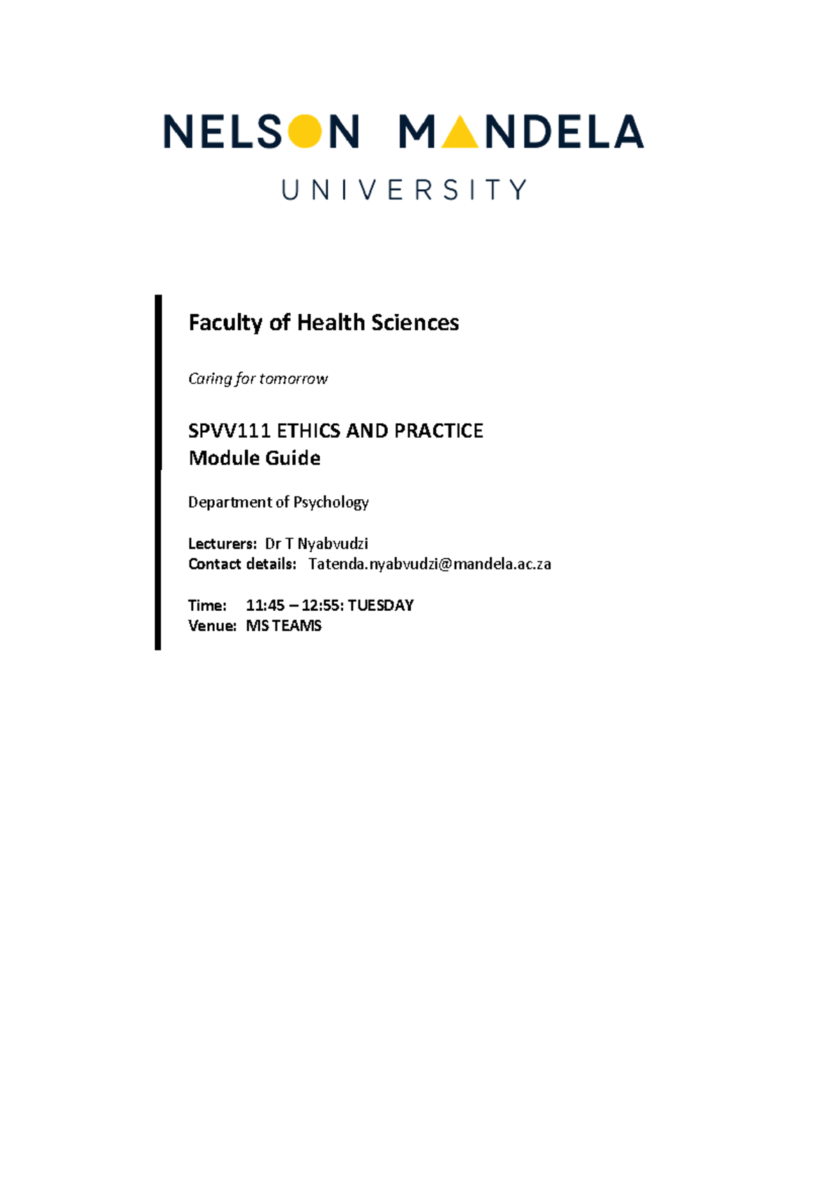 SPVV111 Ethics and Practice Module Guide 2026 - Studocu