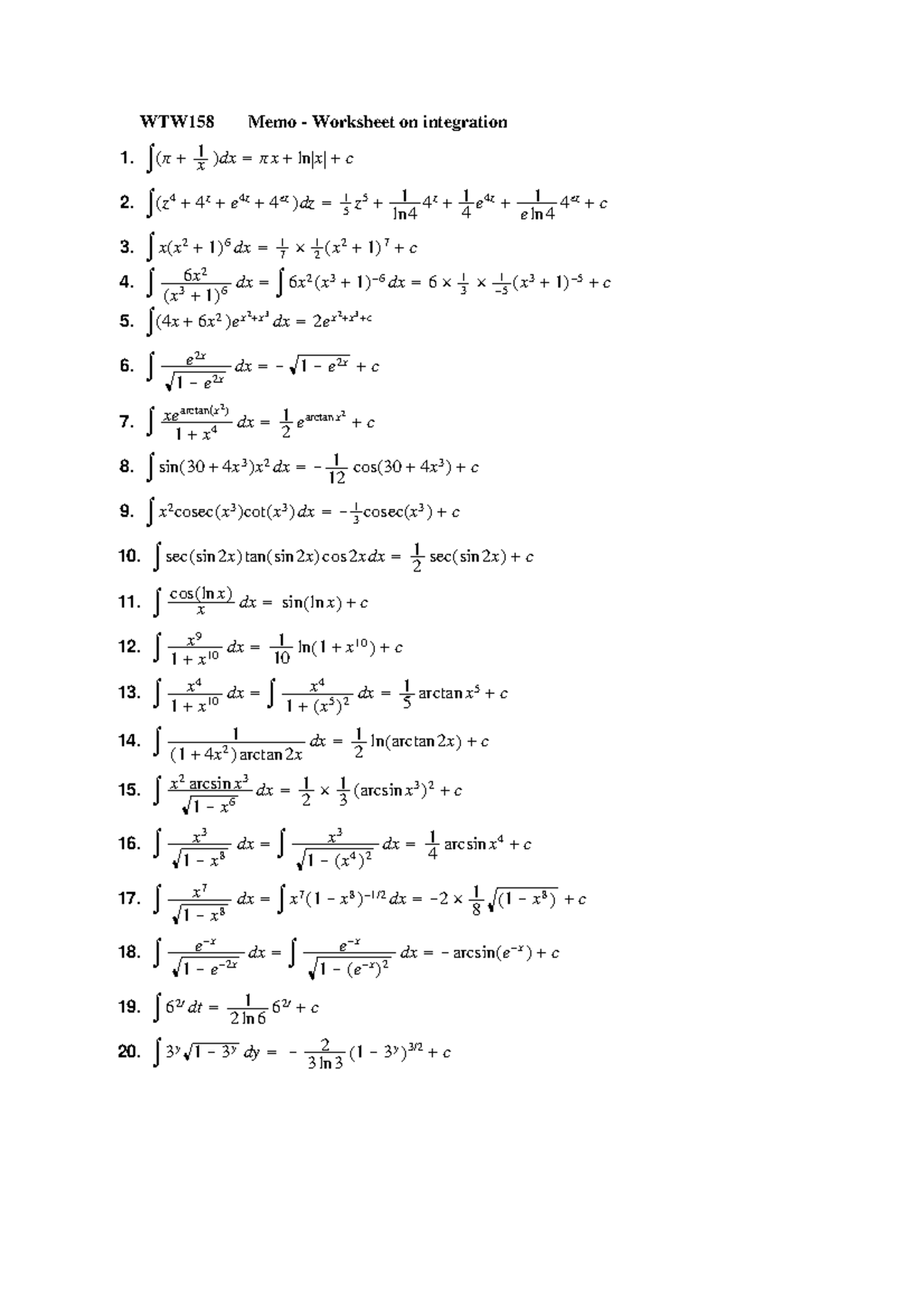 WTW158 Integration Worksheet Memo - Studocu