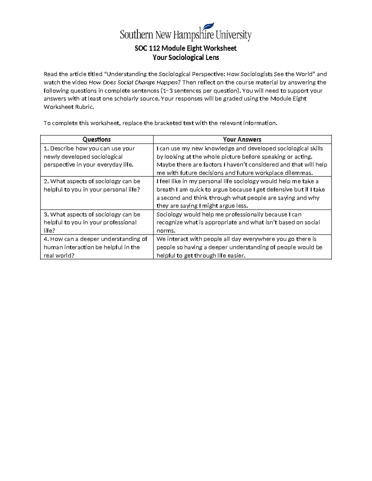 SOC 112 Week 8 Worksheet: Applying Sociological Perspectives - Studocu