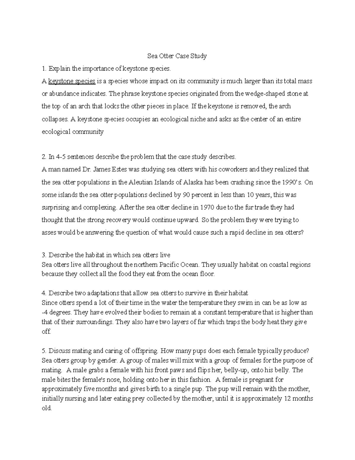 Sea Otter Case Study (BIOL 301): Keystone Species & Conservation ...