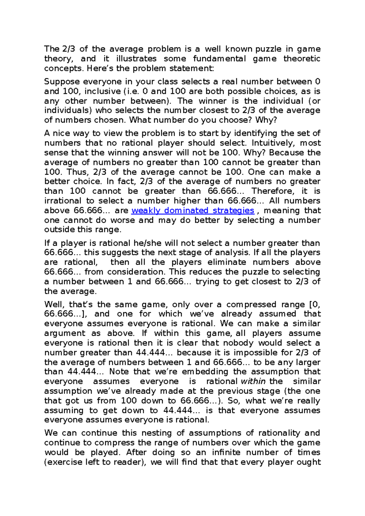 Game Theory Puzzle: The Average Problem Explained (GT101) - Studocu