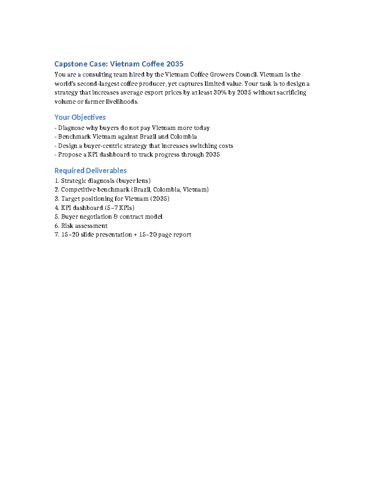 NEU Capstone Case Study: Vietnam Coffee Strategy 2035 - Studocu