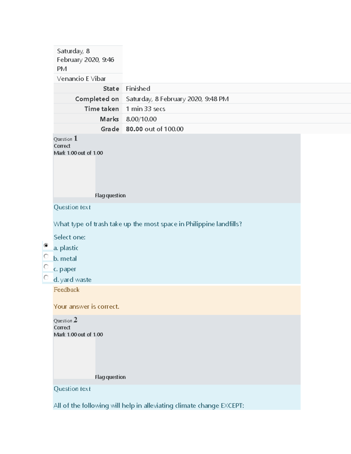 Environmental Science Quiz - Course Code: ENV101 - Studocu