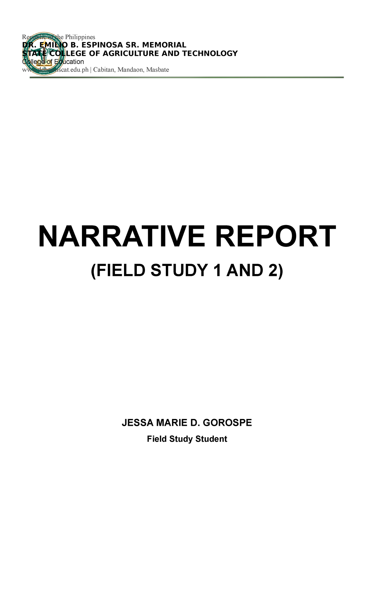 Field Study Report FS - Experiences and Insights from Classroom ...