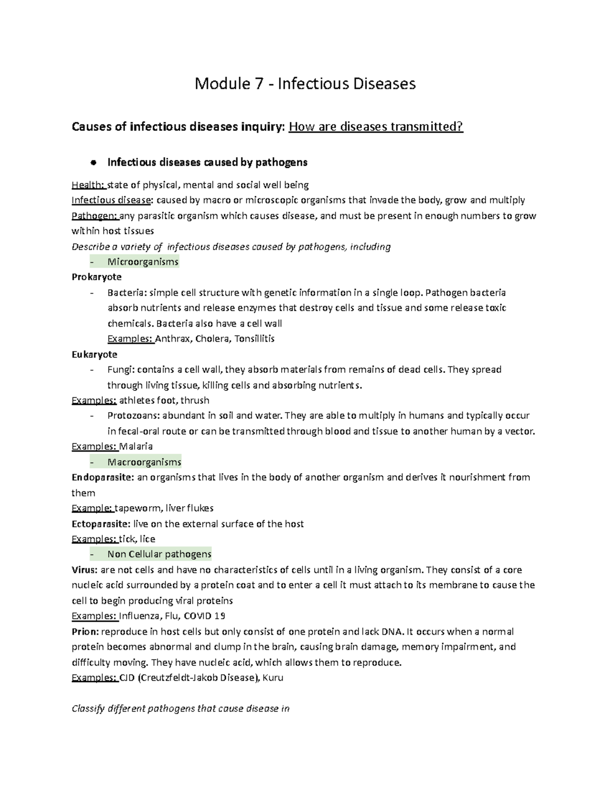 Biology Notes: Module 7 - Infectious Diseases and Pathogen Transmission ...
