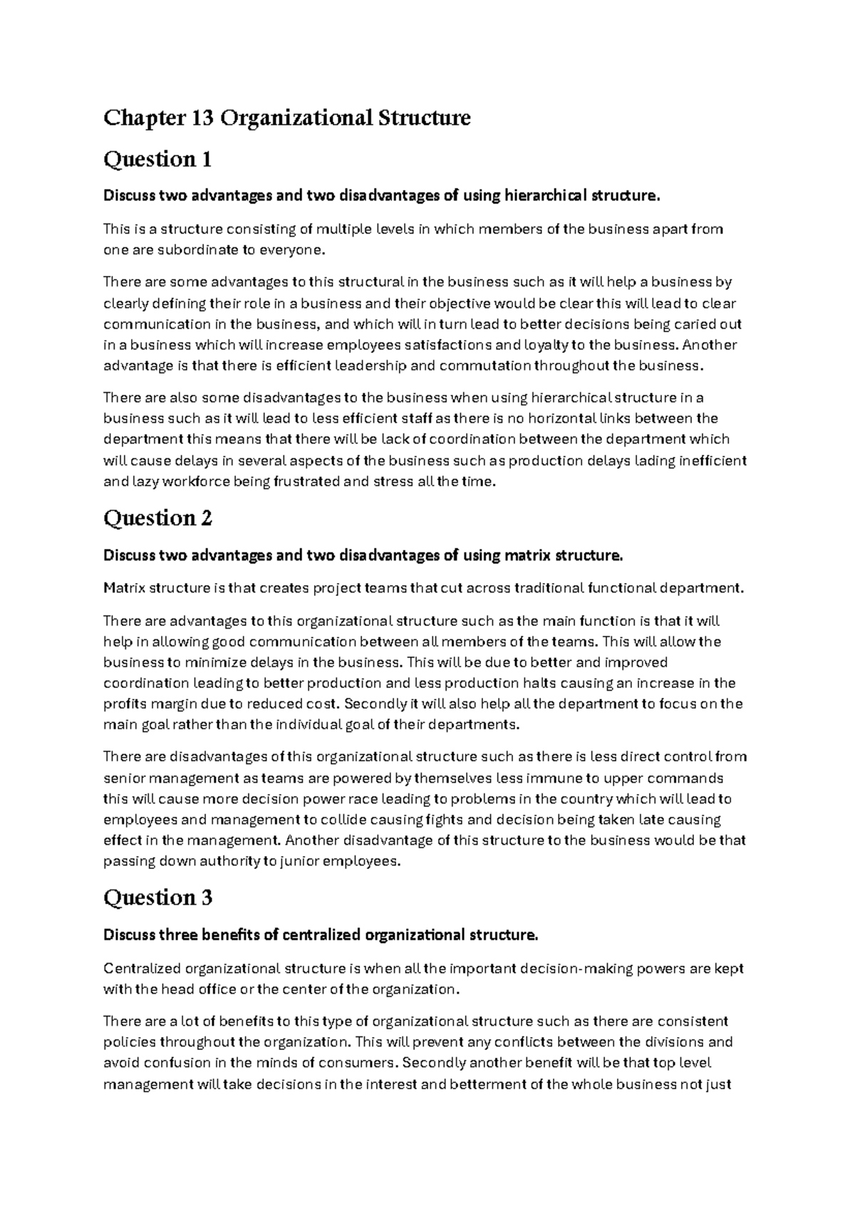 Chapter 13: Organizational Structure Advantages & Disadvantages (A Levels) - Studocu