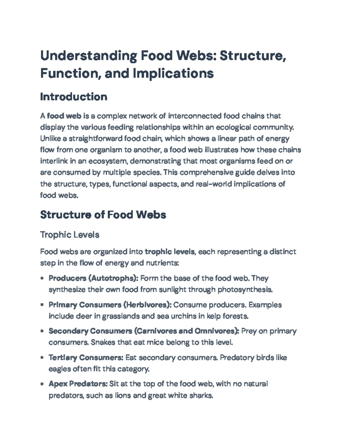 Understanding Food Webs: Structure, Types, and Ecosystem Impacts - Studocu