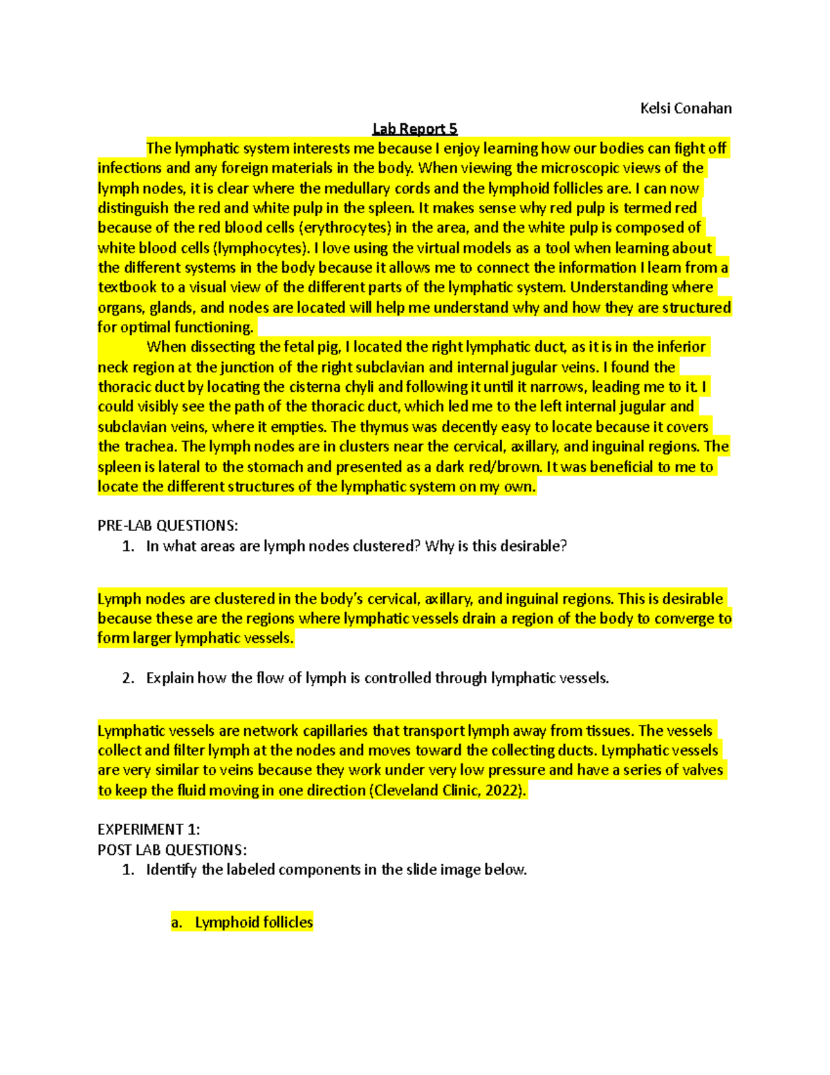 Lab Report 5: Exploring the Lymphatic System - AP Biology - Studocu