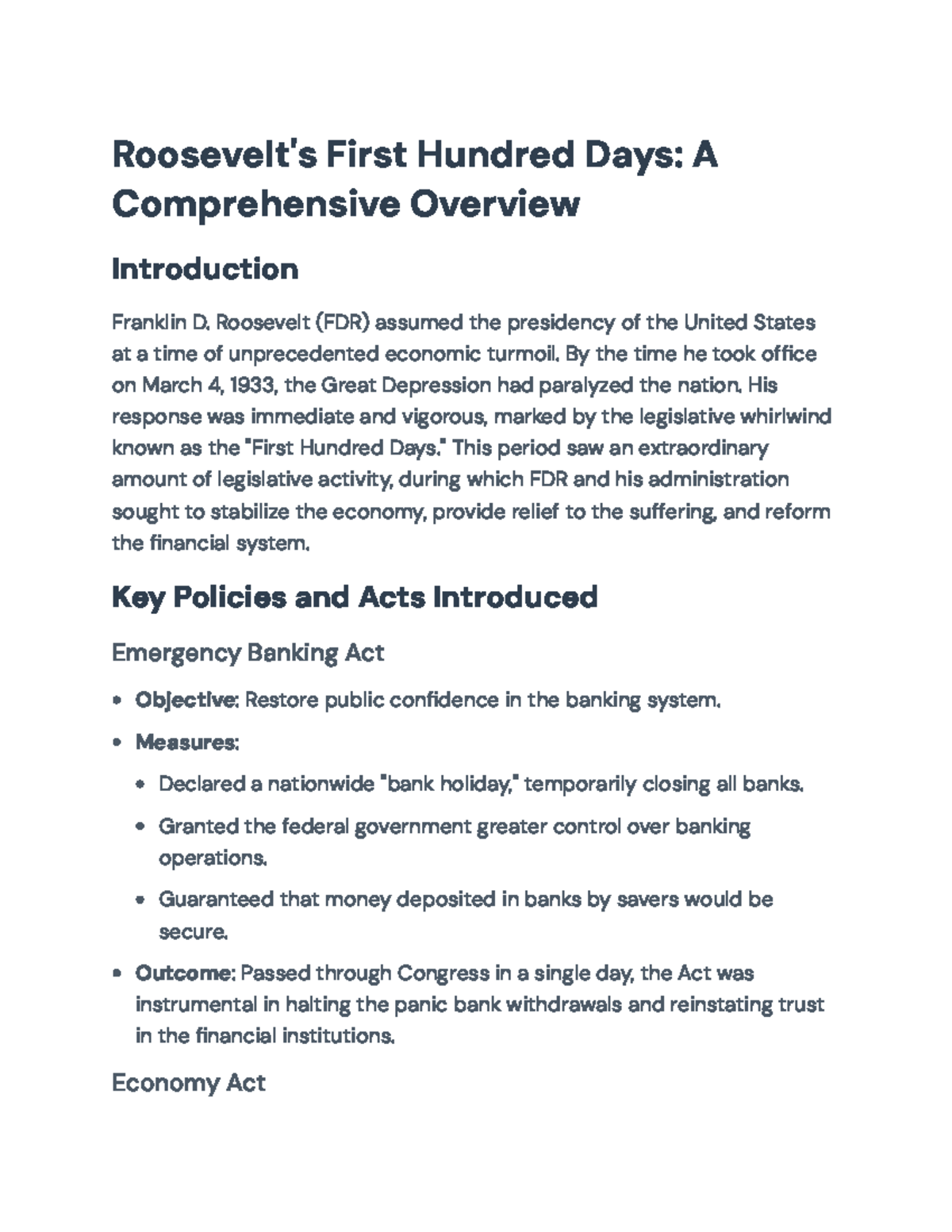 Roosevelt's First Hundred Days: Key Policies and Legislative Impact ...