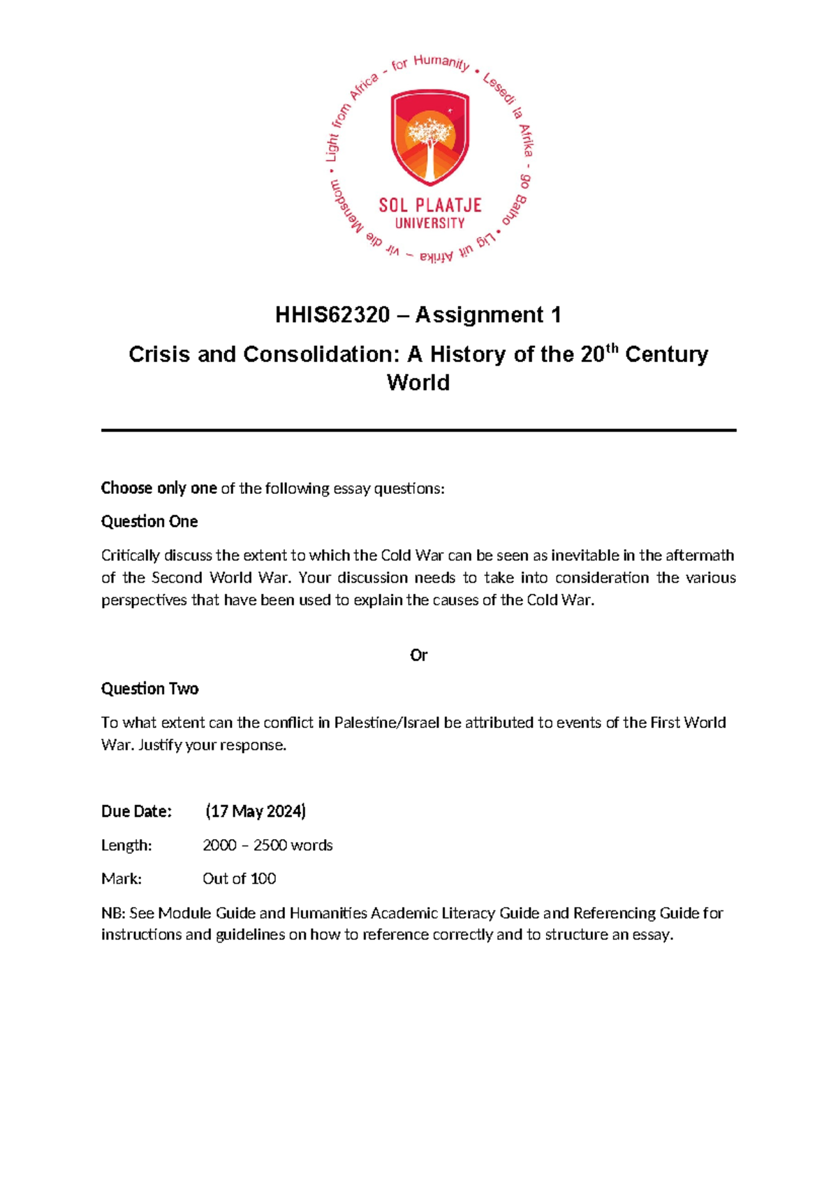 HHIS62320 Assignment 1: Analyzing Cold War Causes and Contexts - Studocu