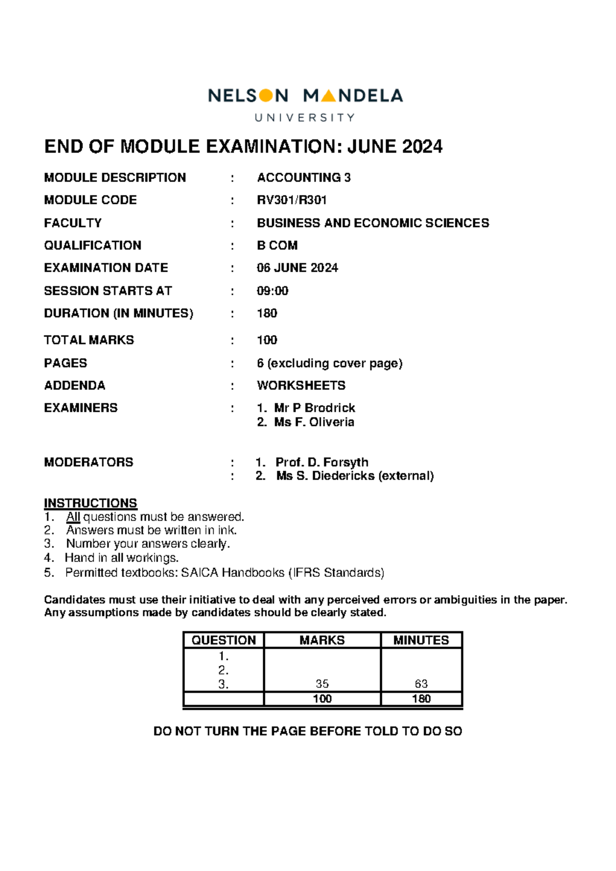 RV301 June 2024 Final Exam - Accounting 3 Question 3 Consol - Studocu