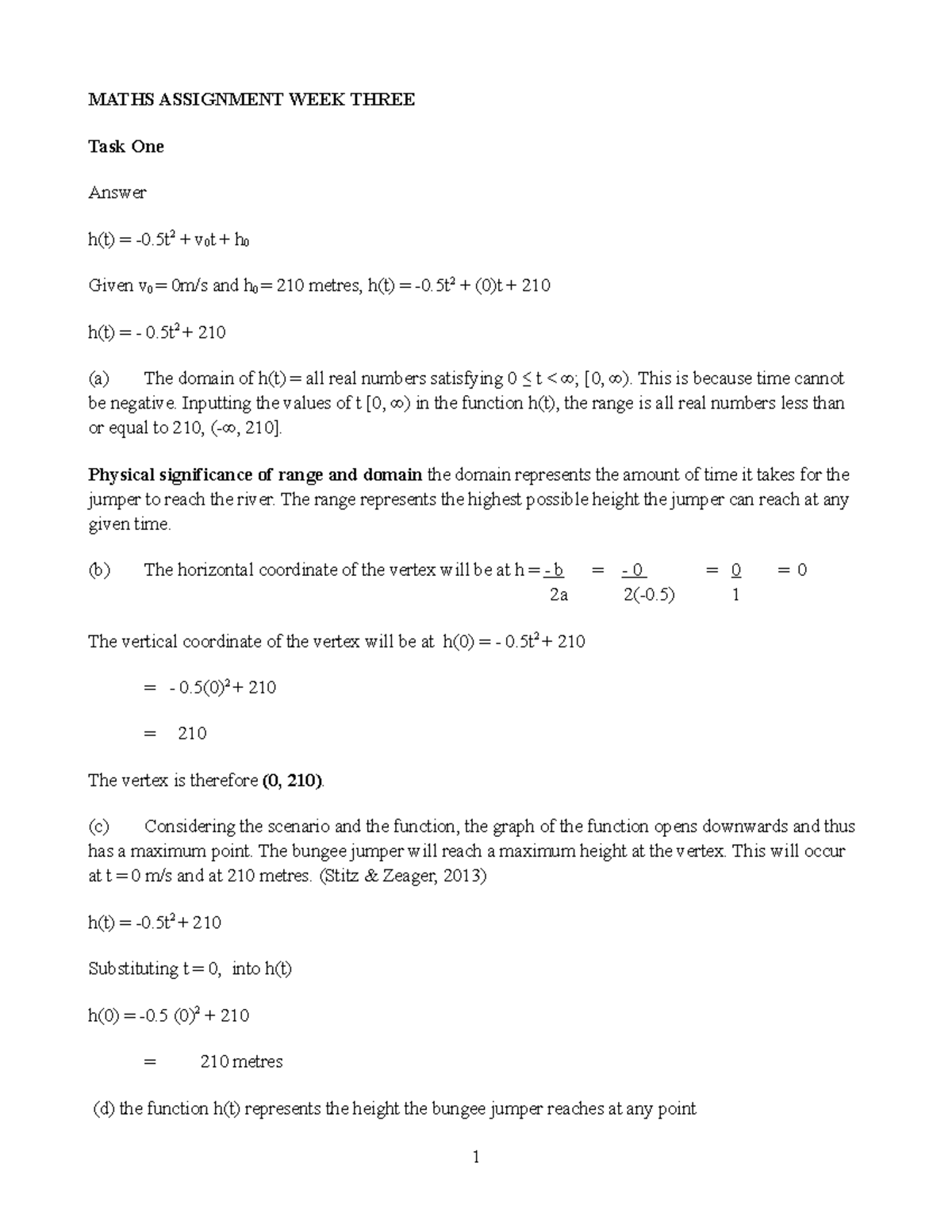 Maths Assignment - WEEK 3: Bungee Jumping & Linear Functions - Studocu