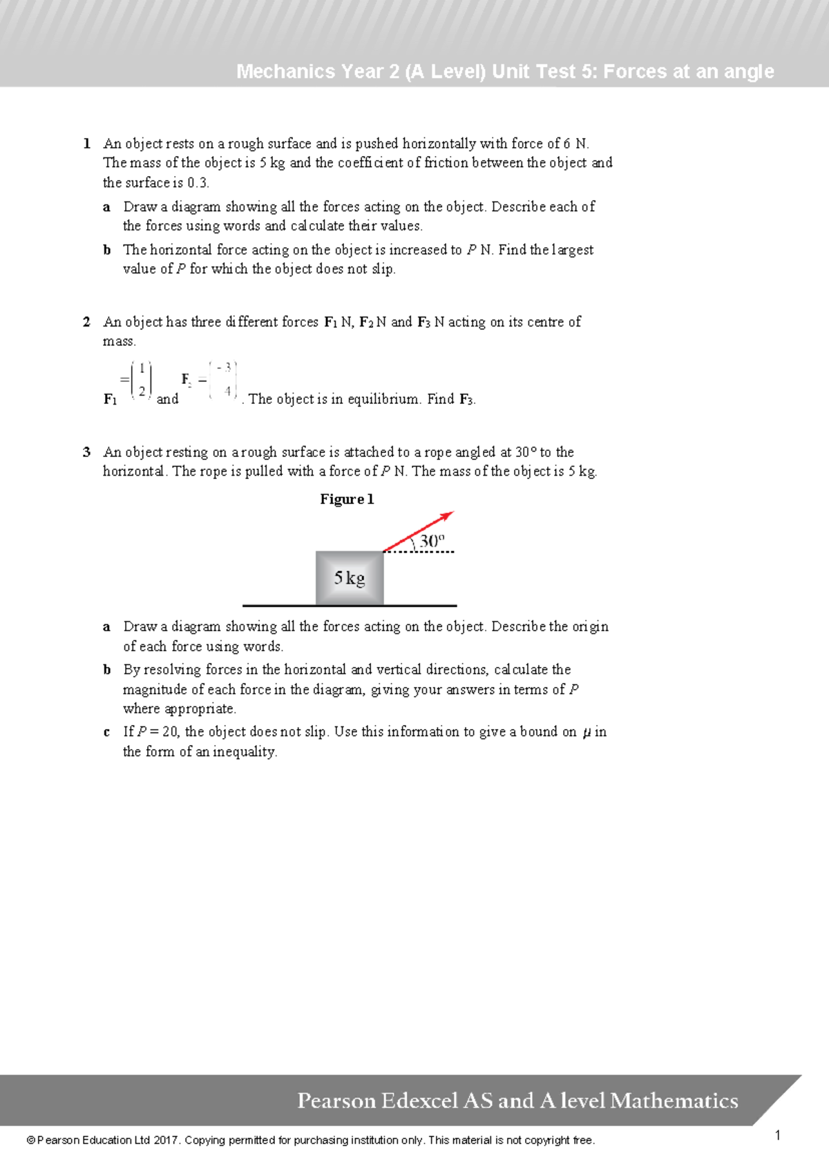 Forces at an Angle - Mechanics A Level Year 2 Unit Test 5 - Studocu