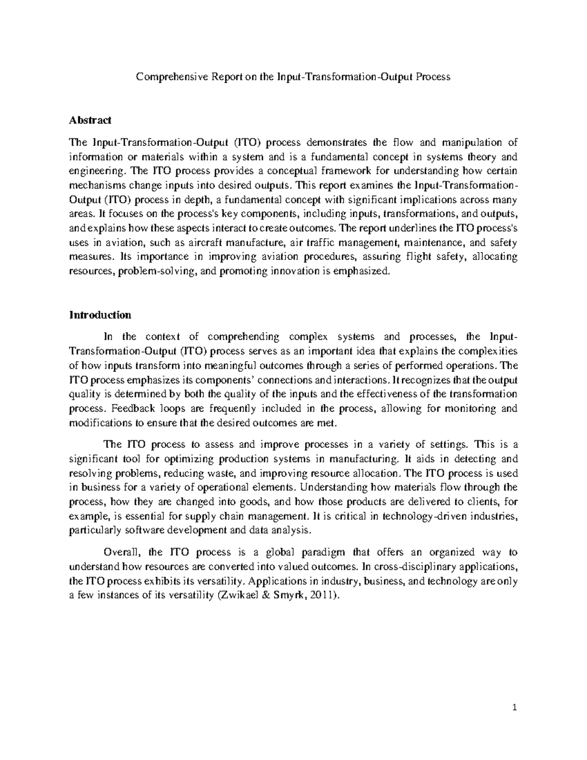 Input Transformation Output Process - Comprehensive Report on the Input ...