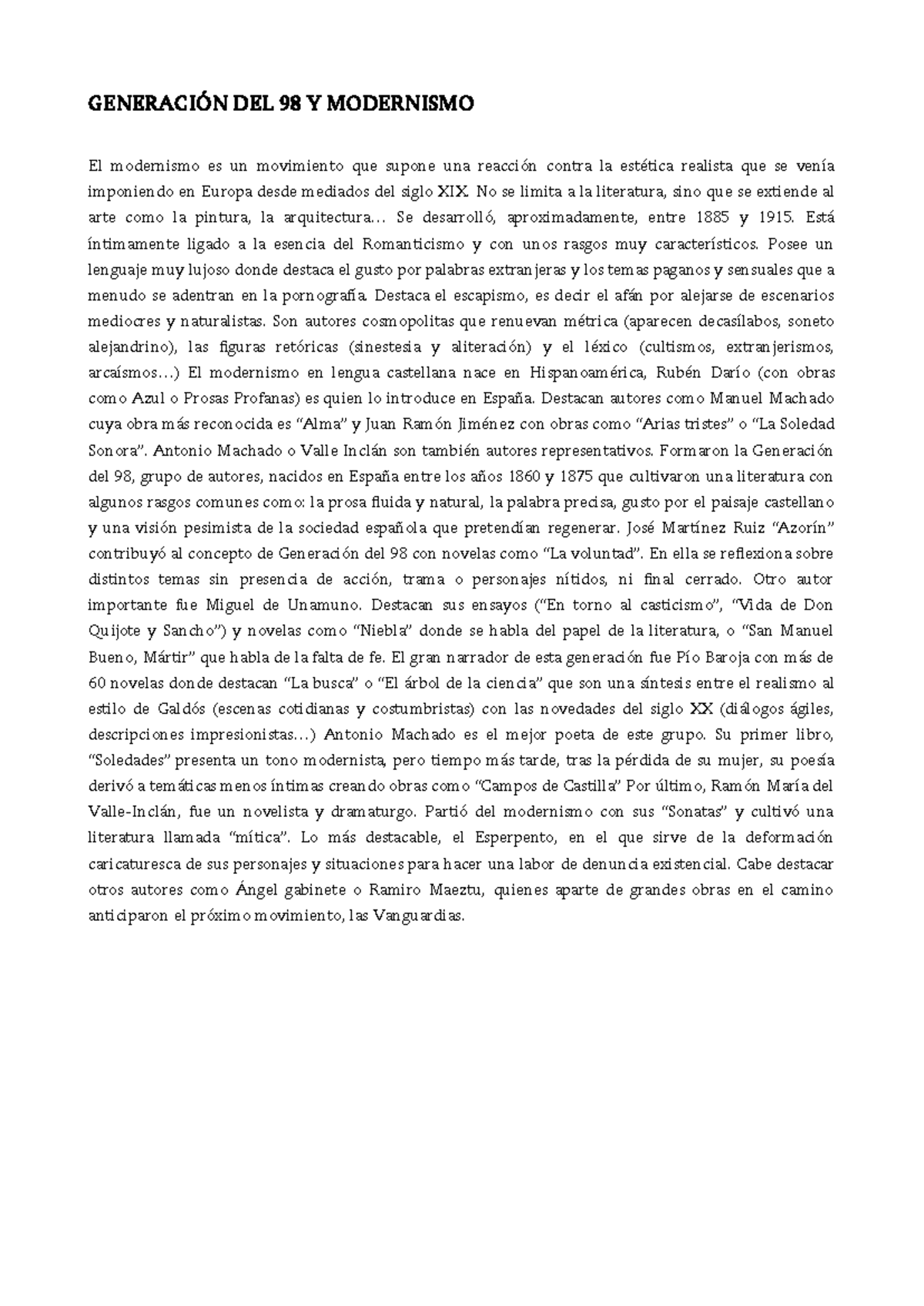 Generación del 98, Novecentismo y Vanguardias en Literatura Española ...