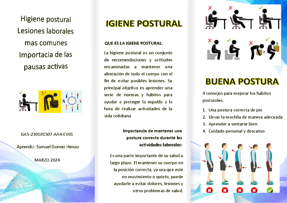 Follet~1 - GA5- 230101507 - AA4-EV Aprendiz: Samuel Gomez Henao MARZO 2024 La higiene postural ...