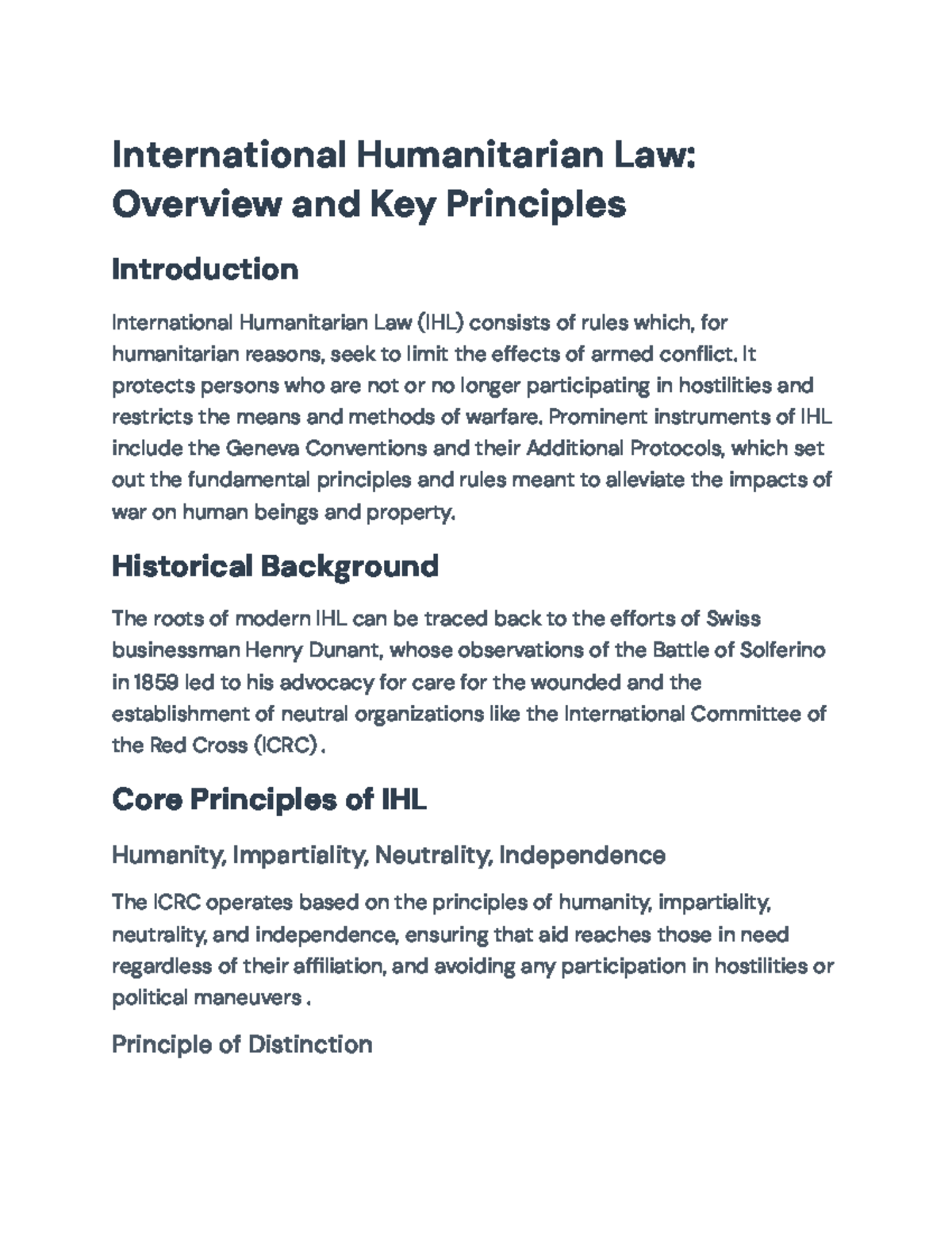 International Humanitarian Law (IHL): Key Principles and Framework ...