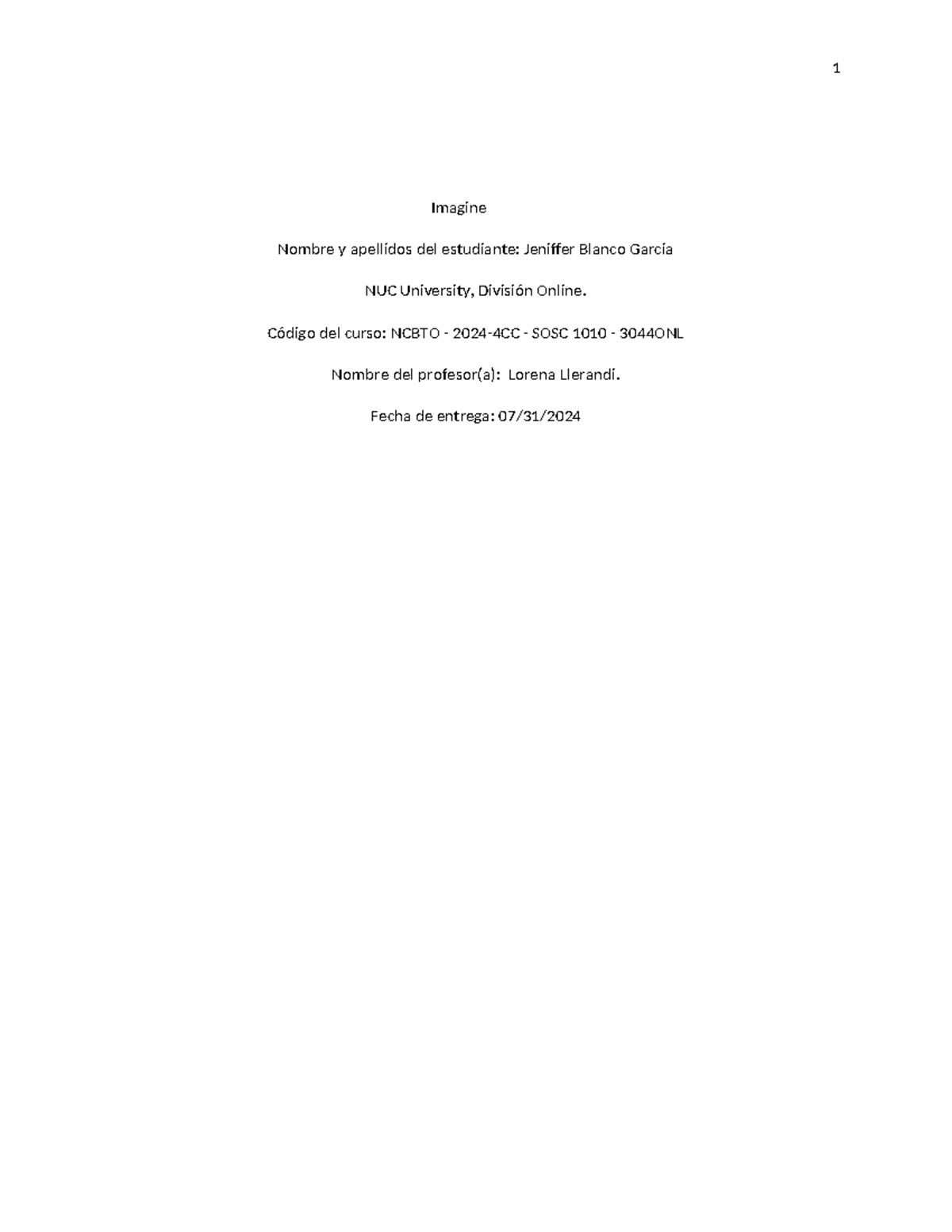 07.31.24 Imagine - Imagine Nombre y apellidos del estudiante: Jeniffer ...