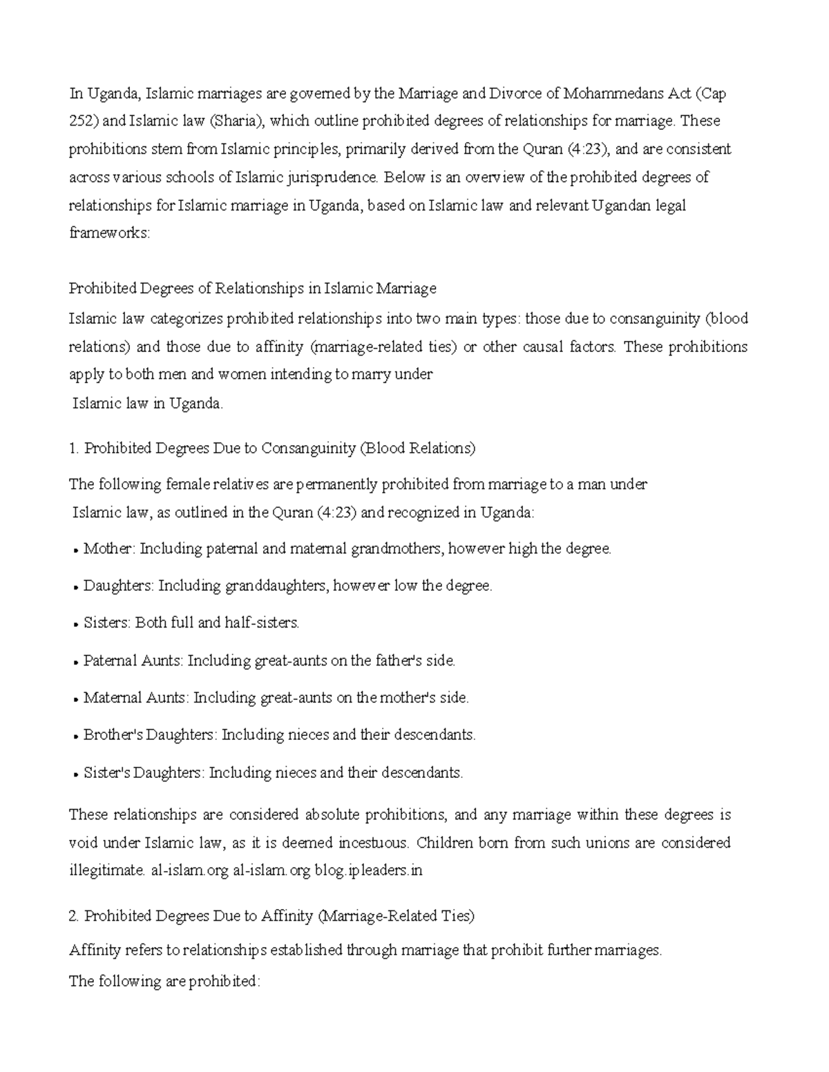 Prohibited Degrees of Relationships in Islamic Marriage (UGA) - Studocu