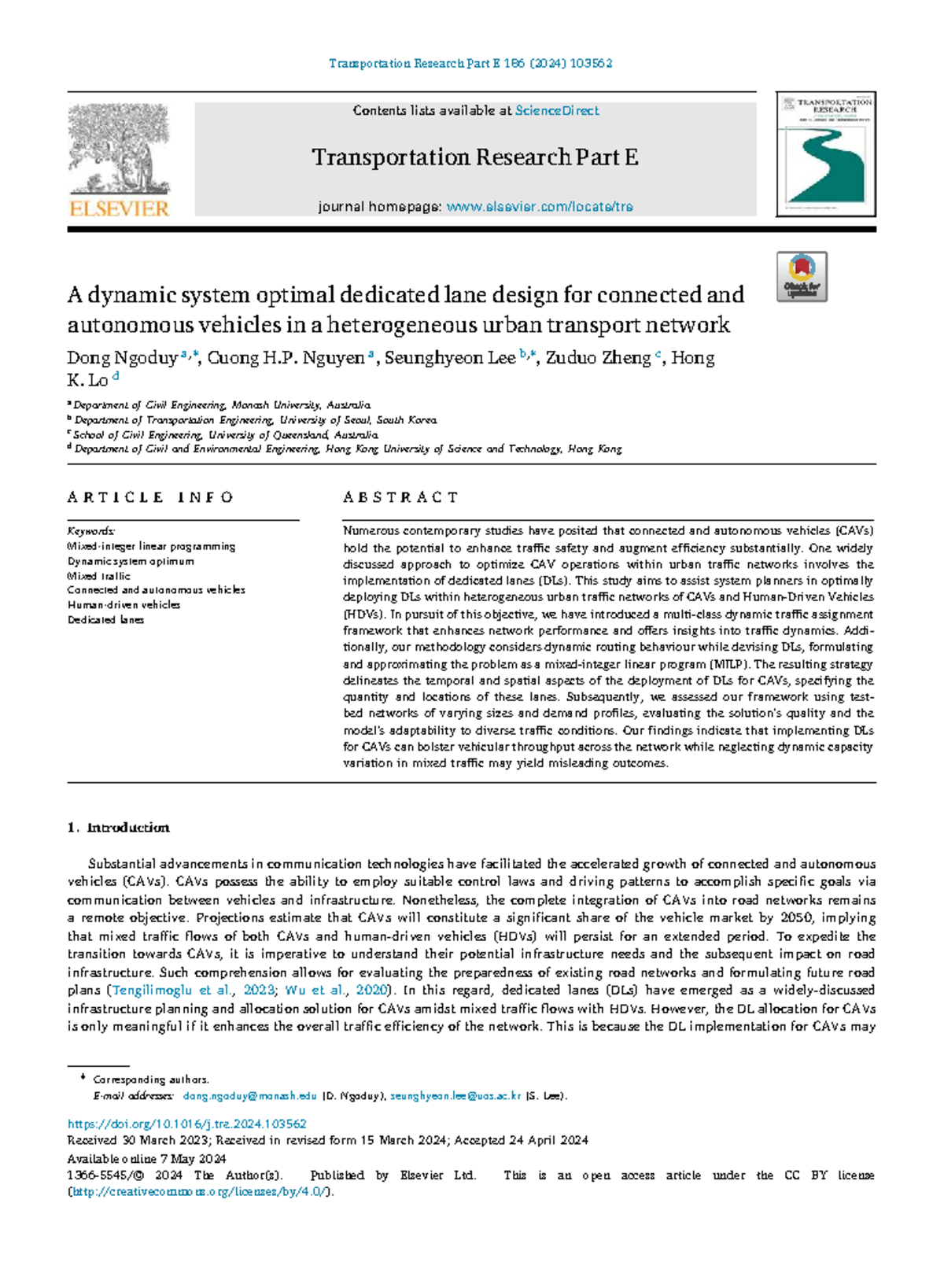 Dynamic Lane Design for CAVs in Urban Networks: A DSO Approach ...