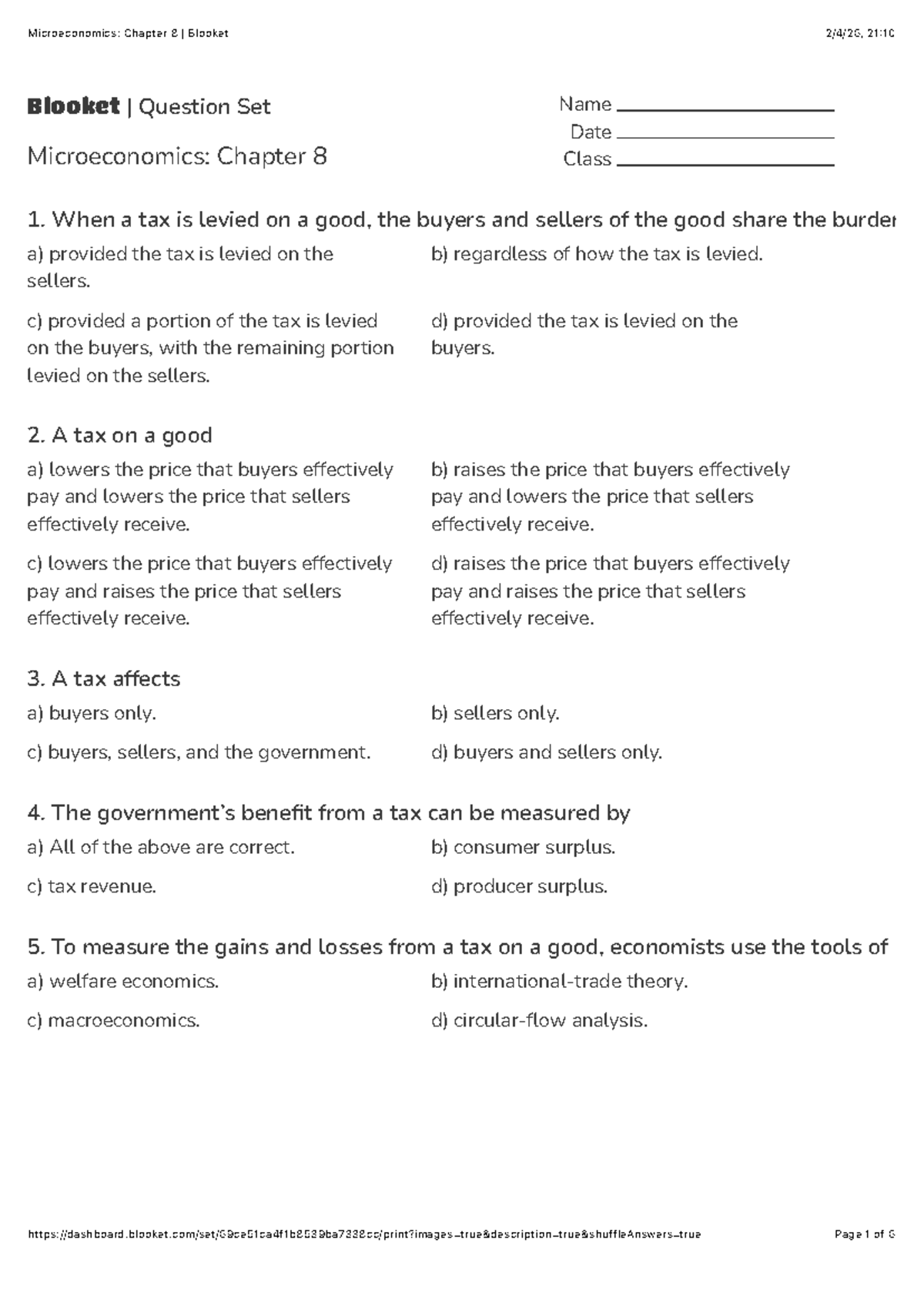 Microeconomics: Chapter 8 Blooket Question Set - Studocu